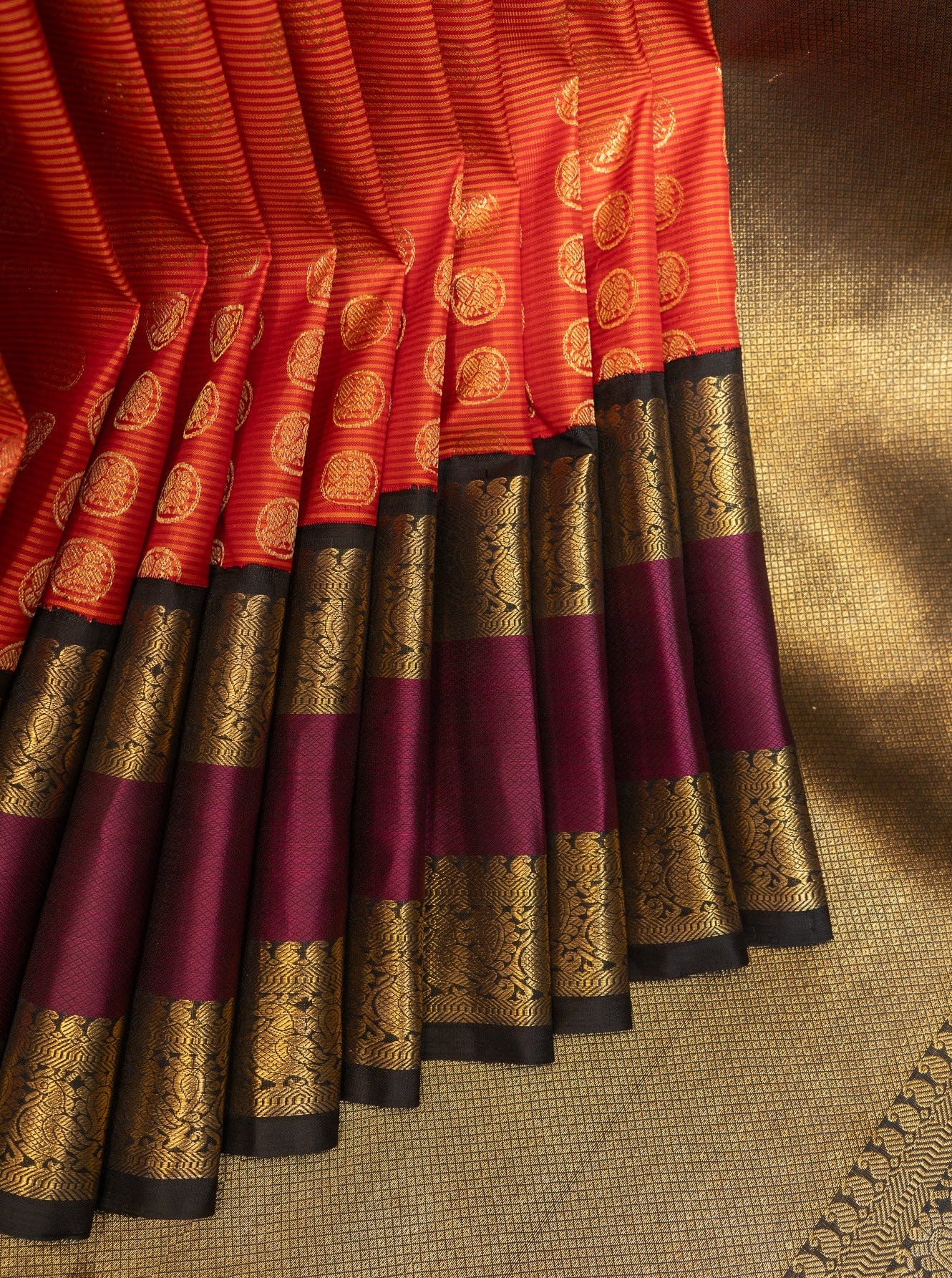 Rust Orange And Black Pure Zari Kanchipuram Silk Saree Clio Silks