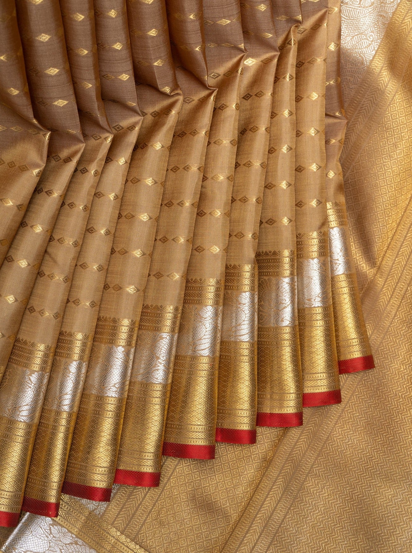 Fawn Gold Zari Stripes Pure Kanchipuram Silk Saree