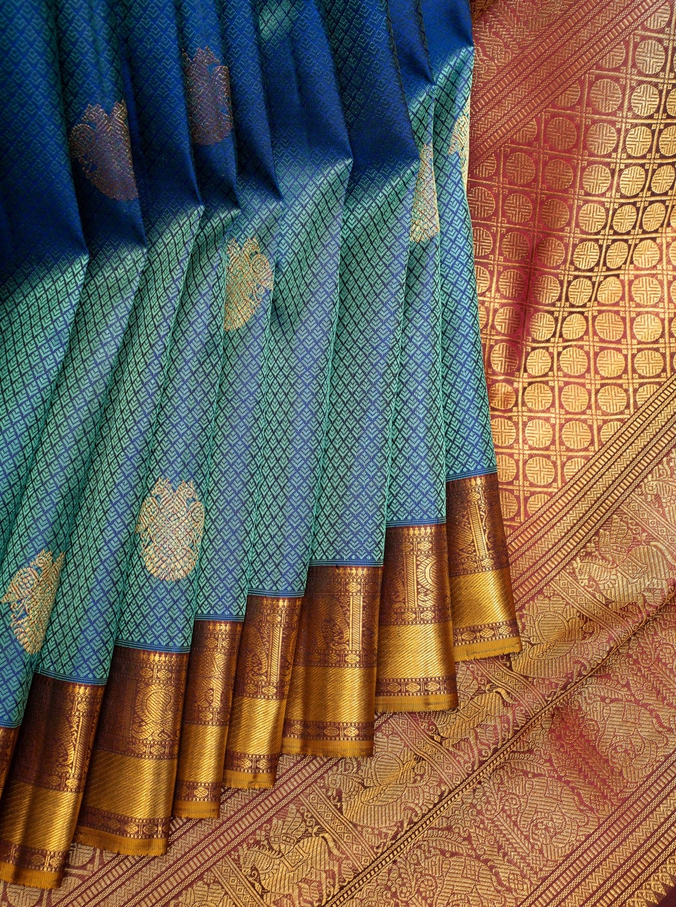 Peacock Green Thread Brocade Pure Zari Kanchipuram Silk Saree