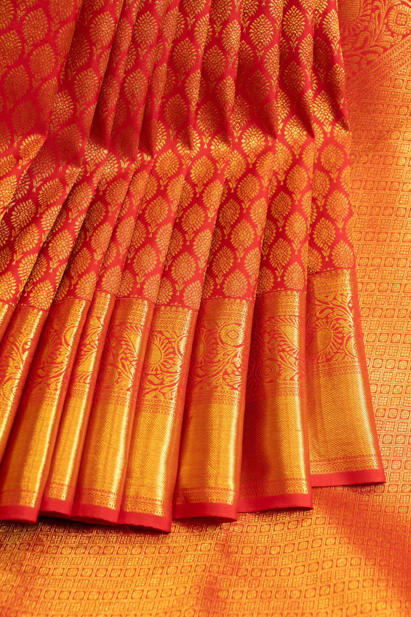 Red thilakam brocade pure Kanchipuram silk saree | Clio Silks