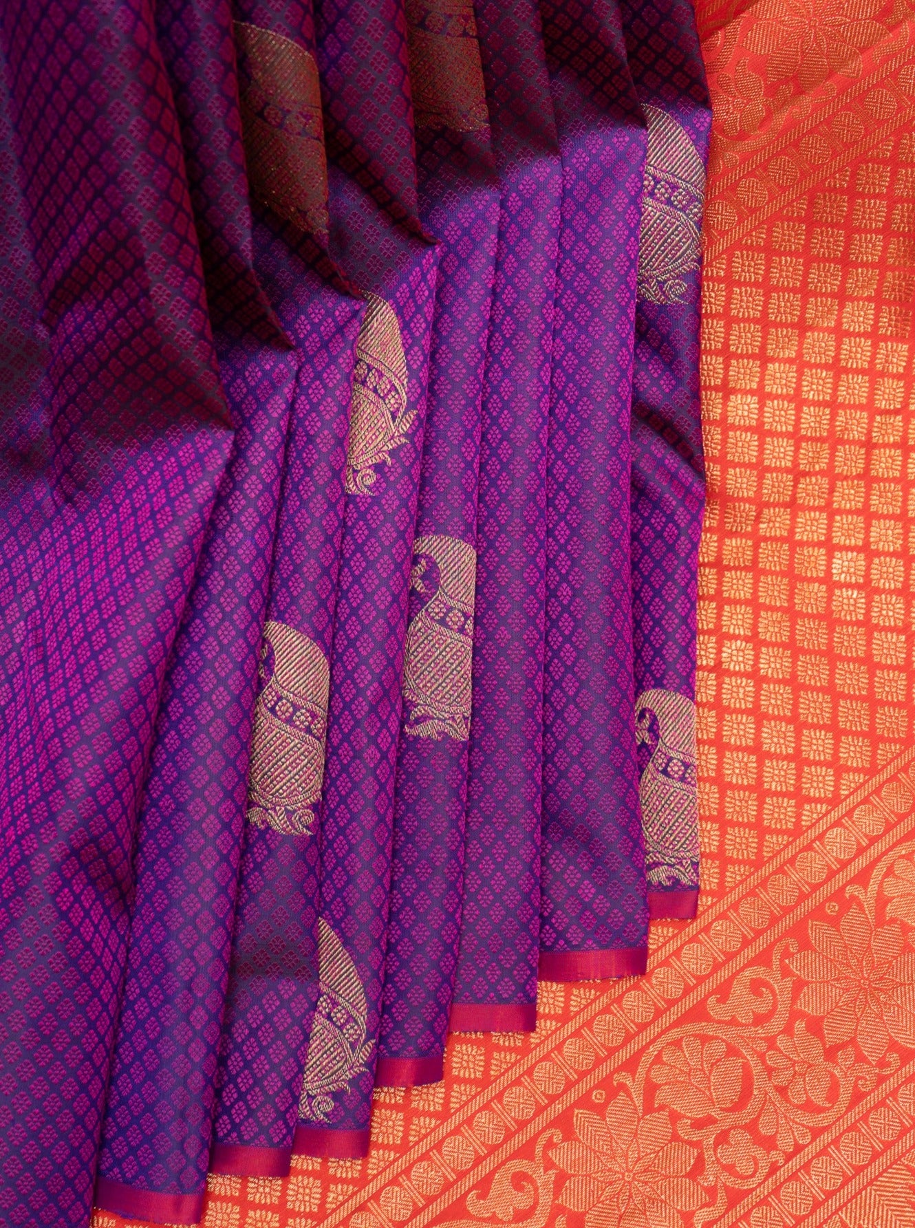 Purple and Red Thread Brocade Pure Zari Kanchipuram Silk Saree – Clio Silks