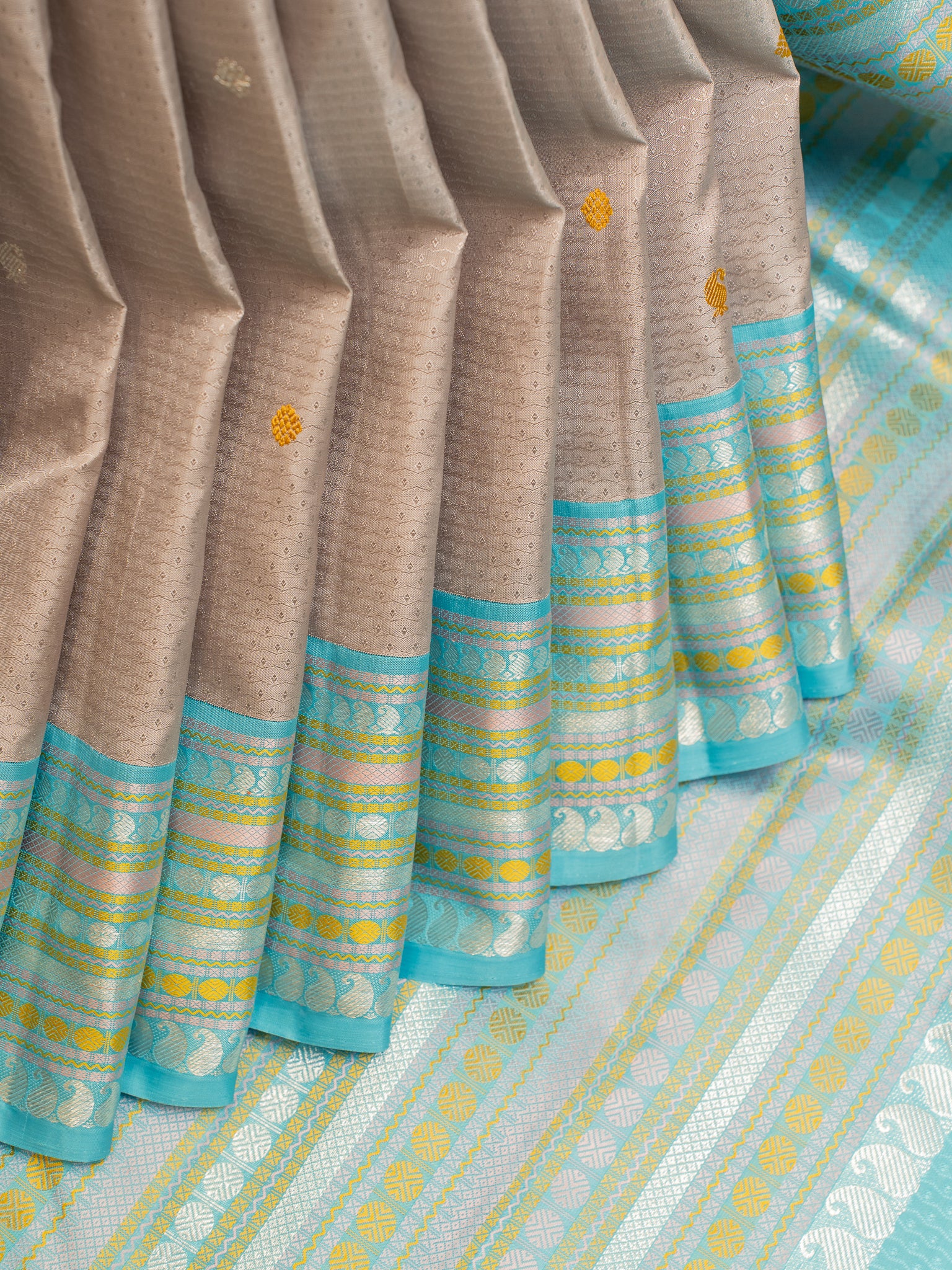 Pewter Grey and Blue Thread Jacquard Pure Zari Kanchipuram Silk Saree ...