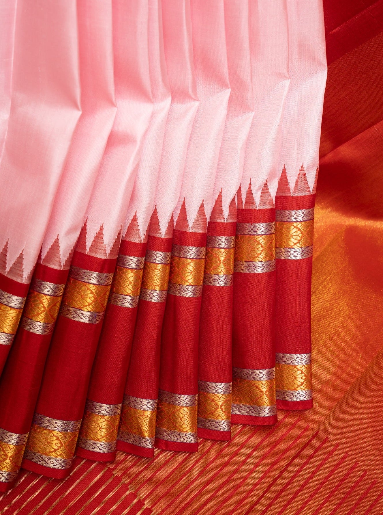Cherry Pink and Red Zari Pure Kanchipuram Silk Saree – Clio Silks