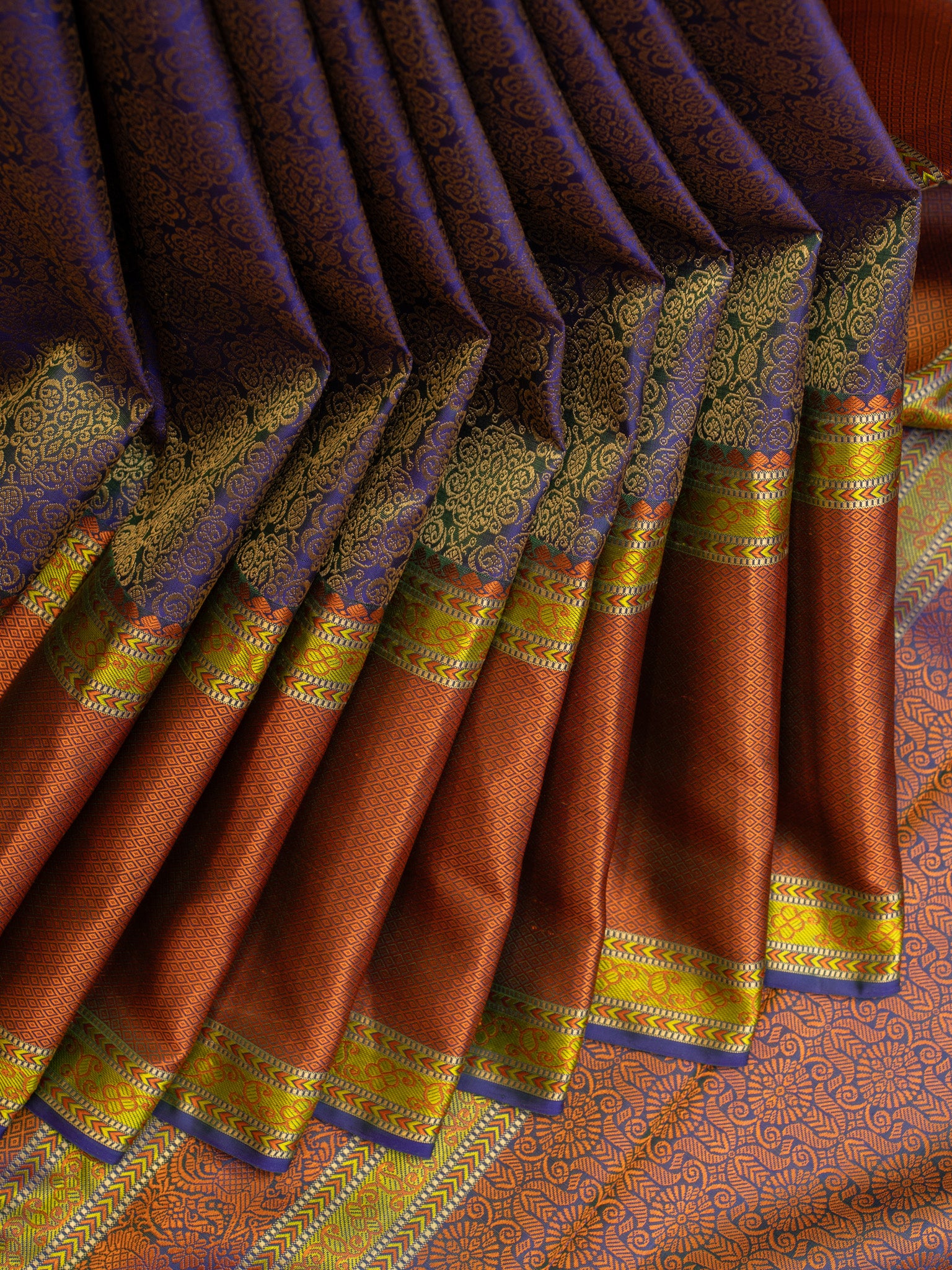 Peacock blue thread brocade pure Kanchipuram silk saree | Clio Silks