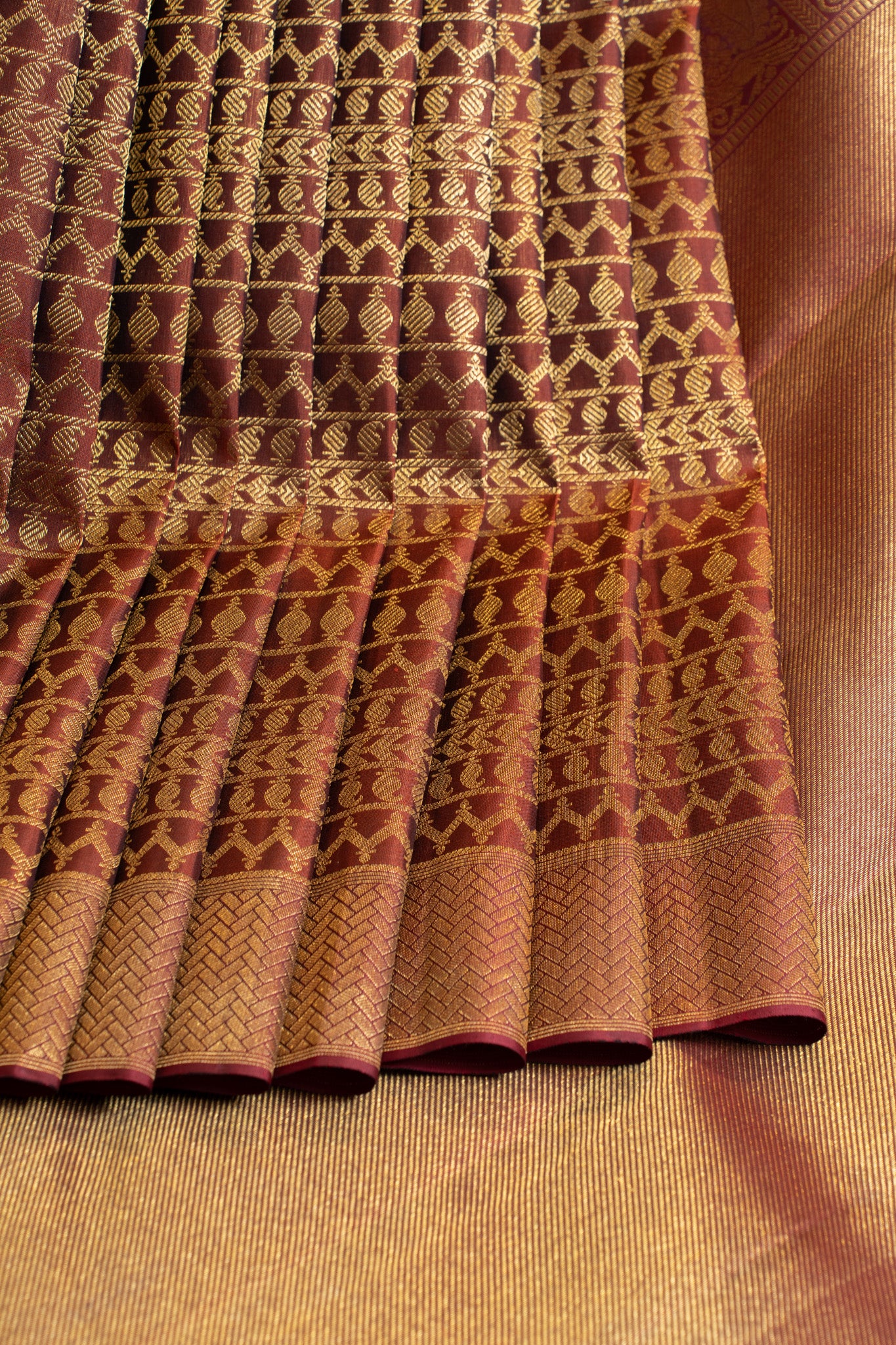 Maroon rust shot colour pure zari brocade Kanchipuram silk saree | Clio ...