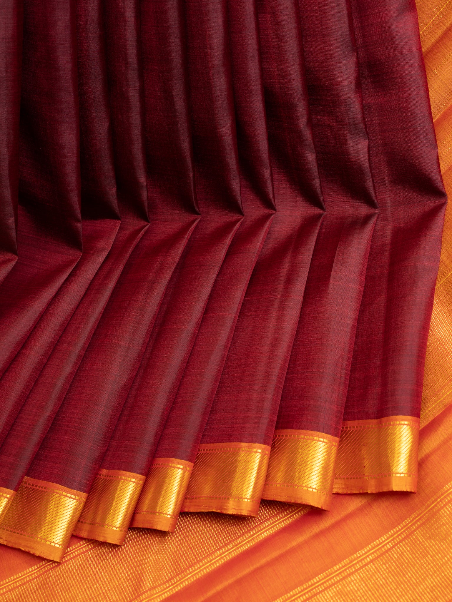 Maroon and mustard traditional pure Kanchipuram silk saree | Clio Silks