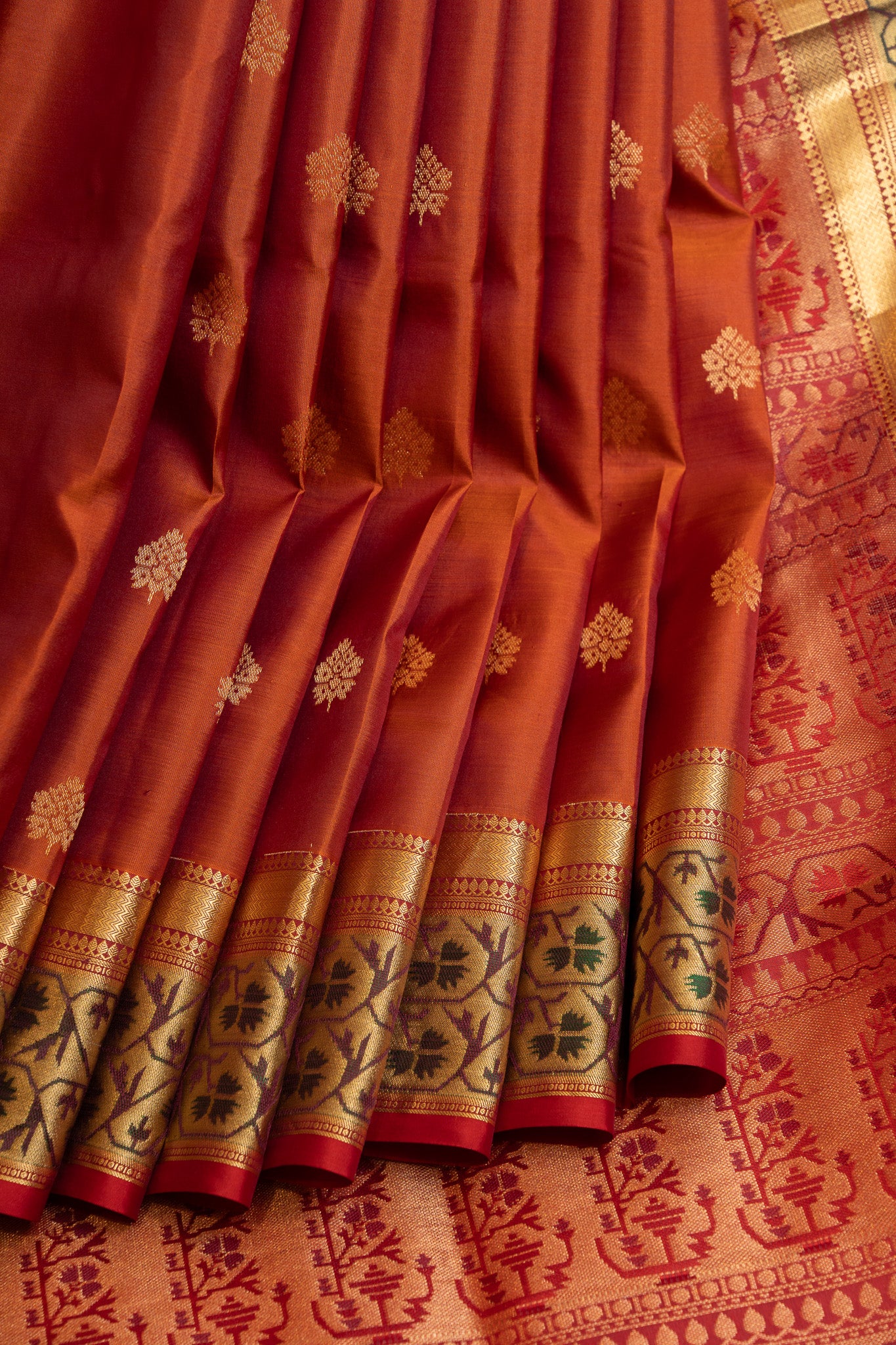 Rust orange Paithani border pure soft silk saree – Clio Silks
