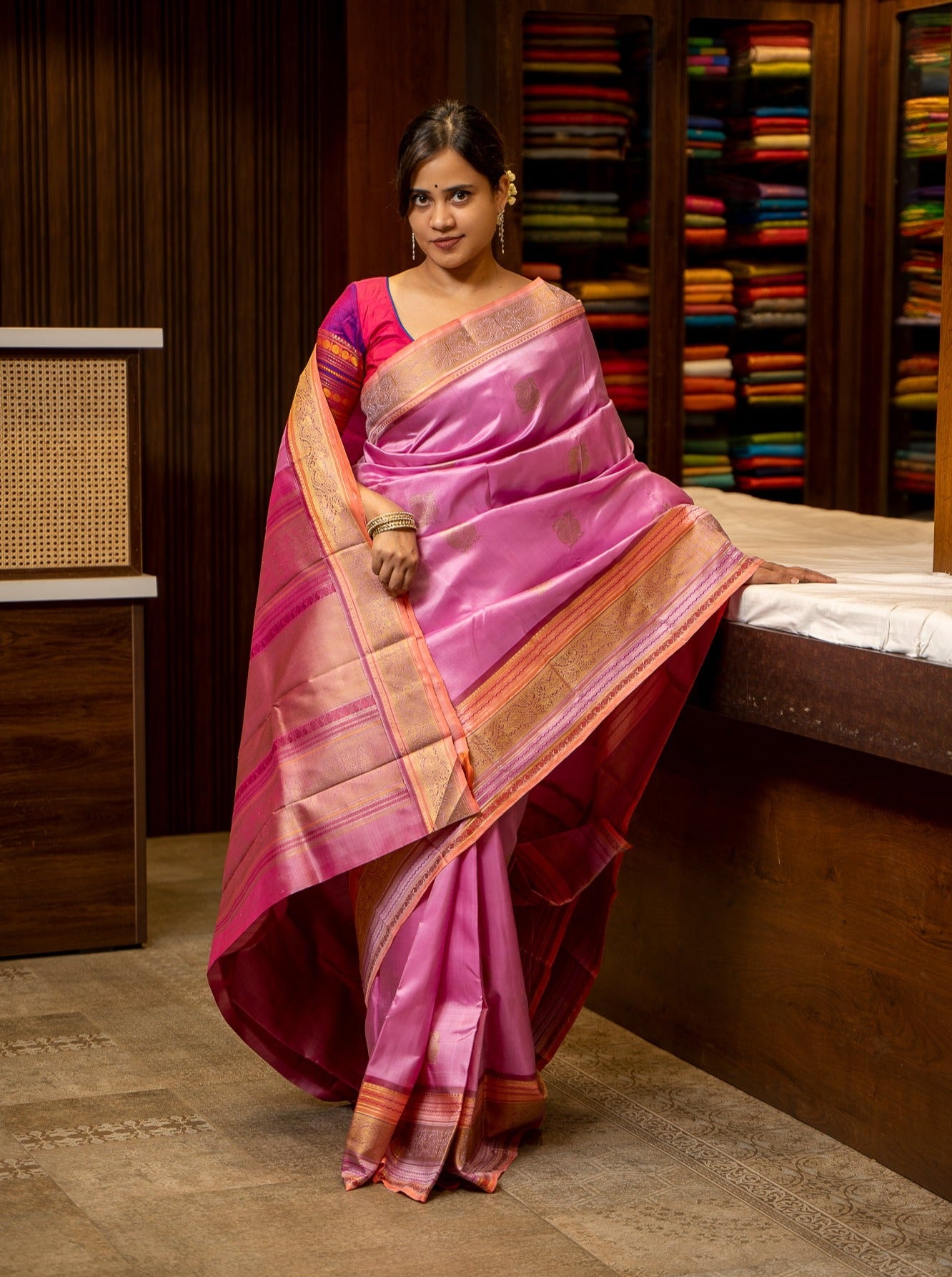 Pearl Mauve Pattu Pettu Pure Zari Kanjivaram Silk Sari